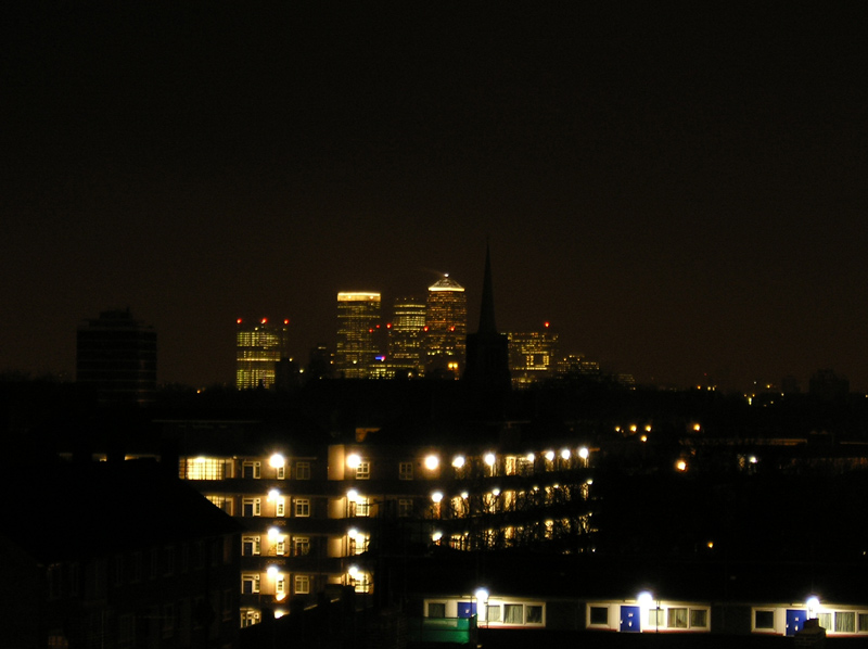Photo Canary Wharf at night, from Hackney, E8, London by Mikhail ...